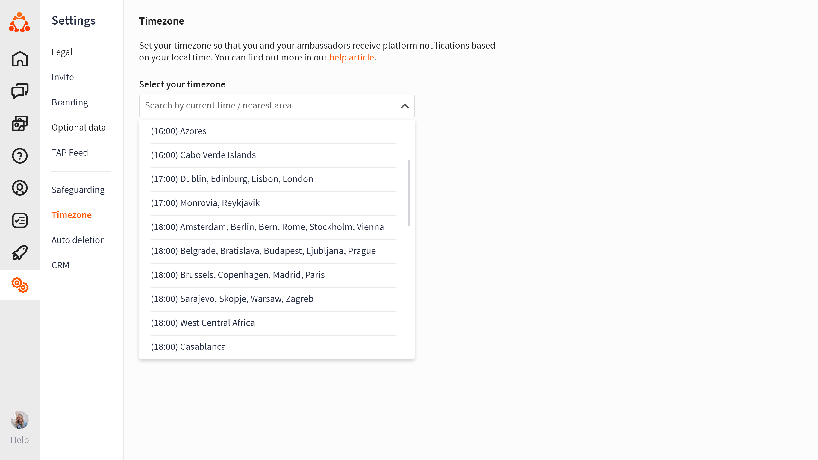 How to set your time zone in the Admin Dashboard